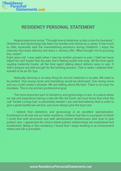 Residency Personal Statements » Residency Personal Statement Sample