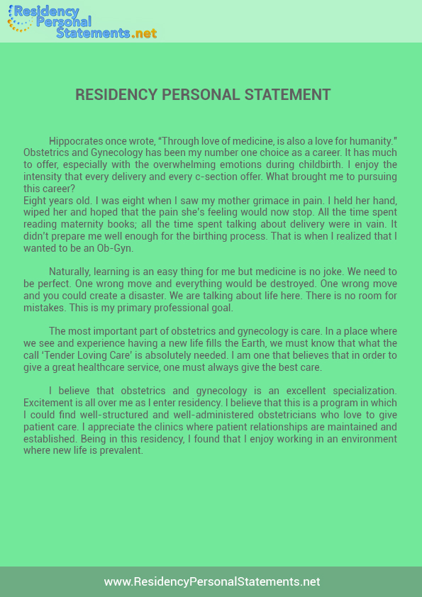 Residency Personal Statements Residency Personal Statement Sample Residency Personal Statements Residency Personal Statement Sample
