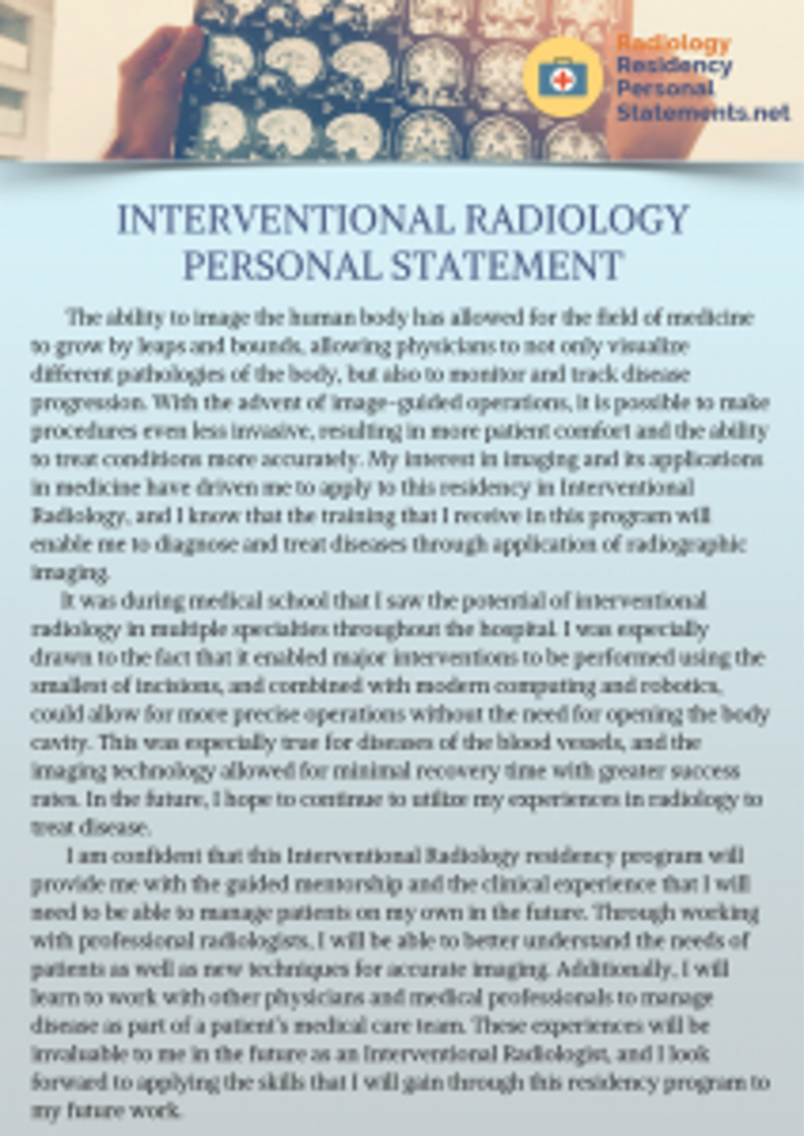 Interventional Radiology Residency Personal Statement Writing