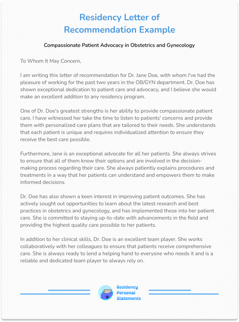 Residency Letter of Recommendation Writing Help