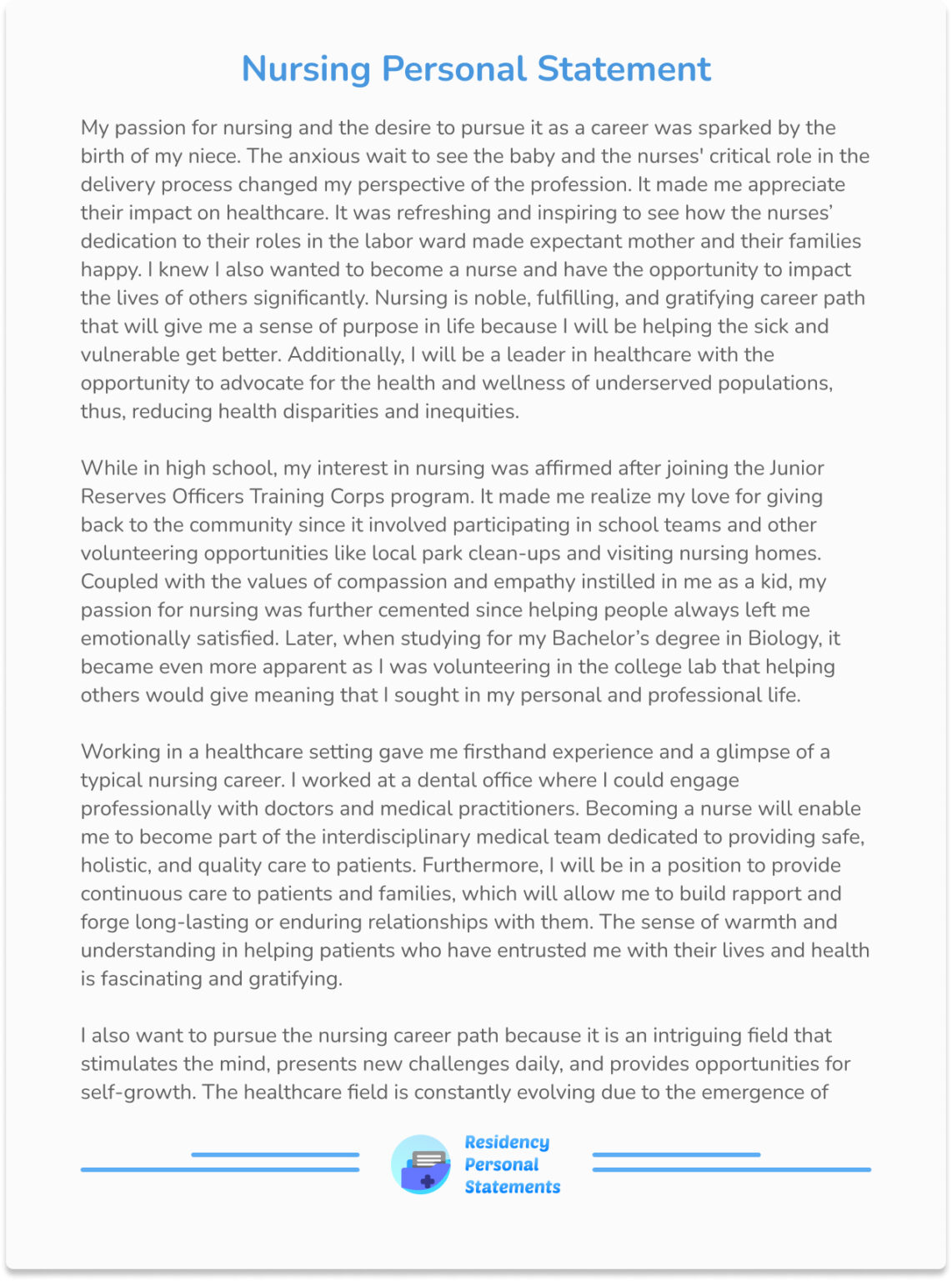 Memorable Nursing Residency Personal Statement From Expert