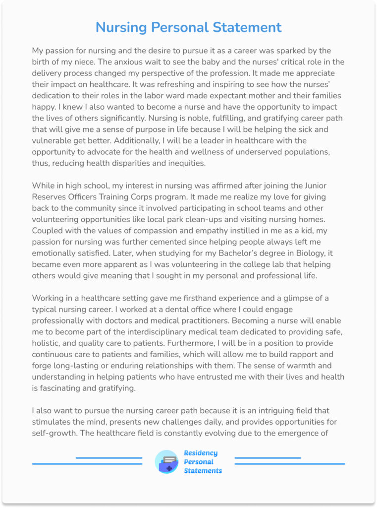 Memorable Nursing Residency Personal Statement From Expert