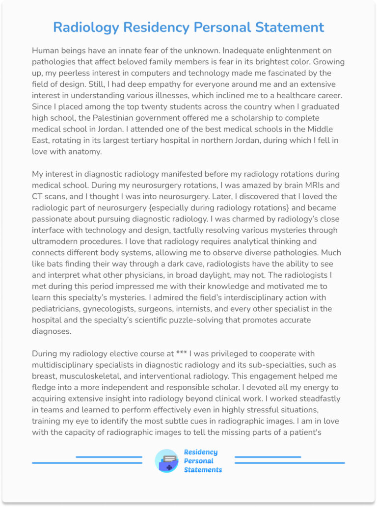 Interventional Radiology Residency Personal Statement Writing
